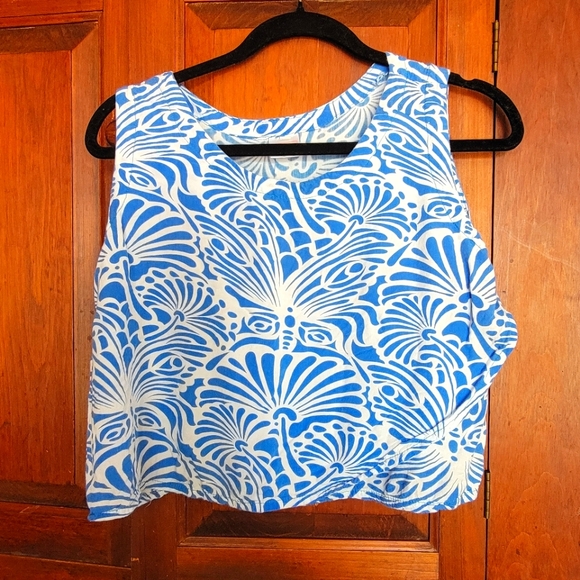 Made on Earth | Tops | Blue White Crop Top With Flowers And Butterflies ...